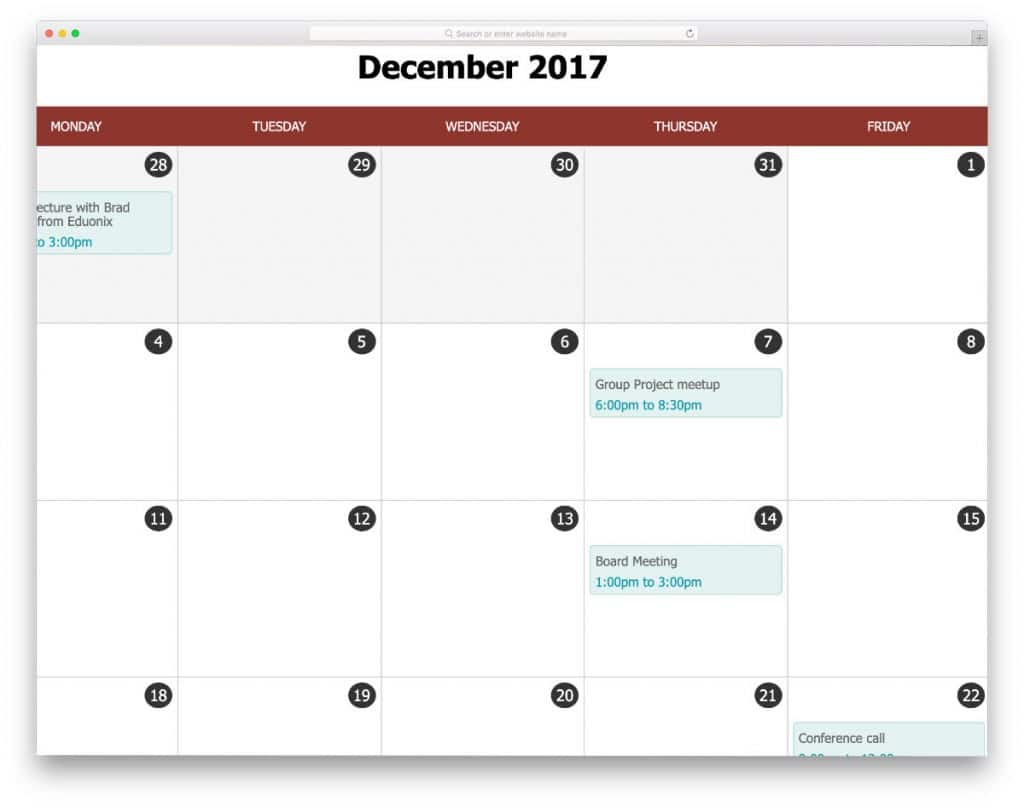 34 HTML Calendar Designs To Easily Organize Goals And Events